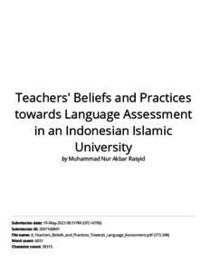Teachers' Beliefs and Practices Towards Language Assessment In An ...