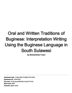 Oral and Written Traditions of Buginese: Interpretation Writing Using ...