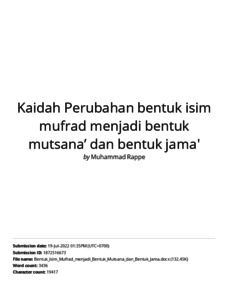 Kaidah Perubahan Bentuk Isim Mufrad Menjadi Bentuk Mutsana’ dan Bentuk ...