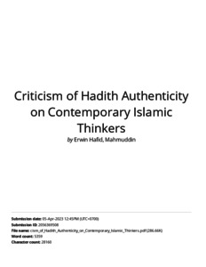 Criticism of Hadith Authenticity on Contemporary Islamic Thinkers ...